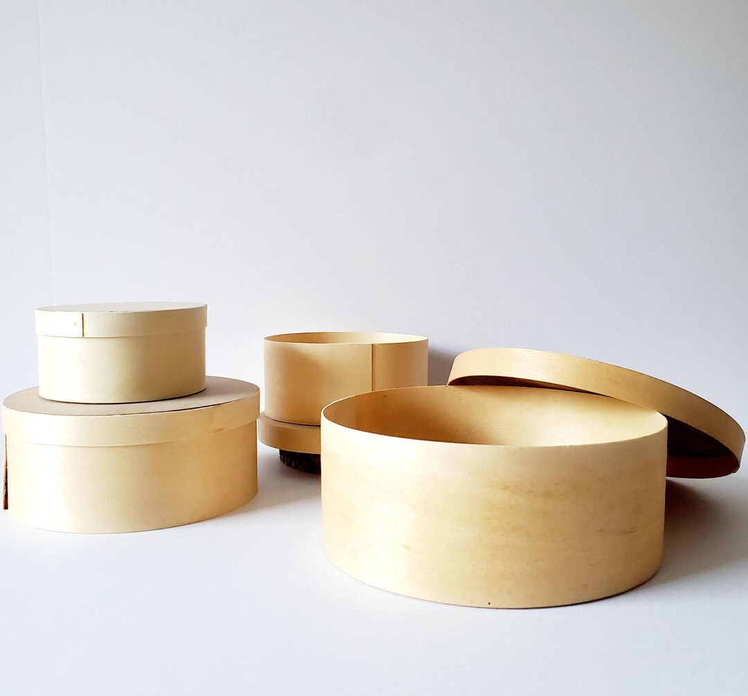 Round Wood Storage Boxes 4 Vintage Small Stacking Wooden Organizer ...