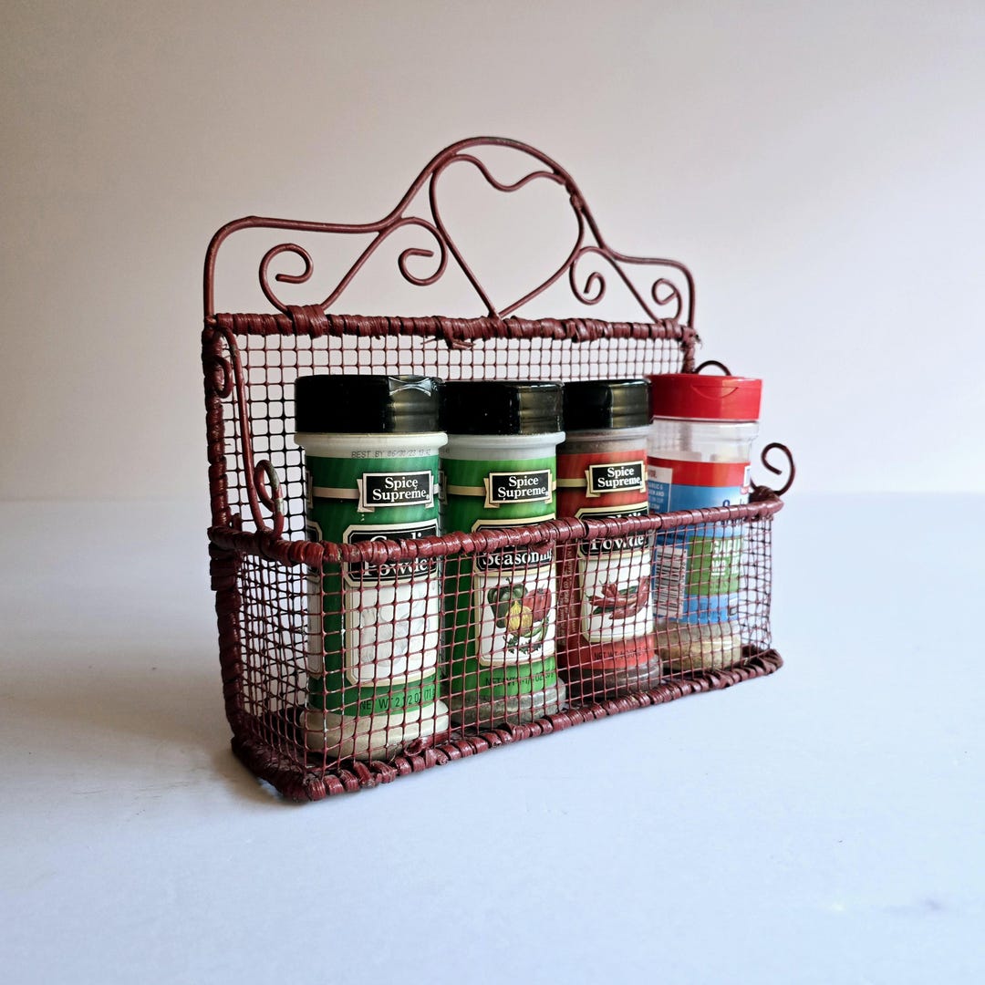Vintage Red Wire Spice Rack, Single Tier With Heart Detail /details in ...