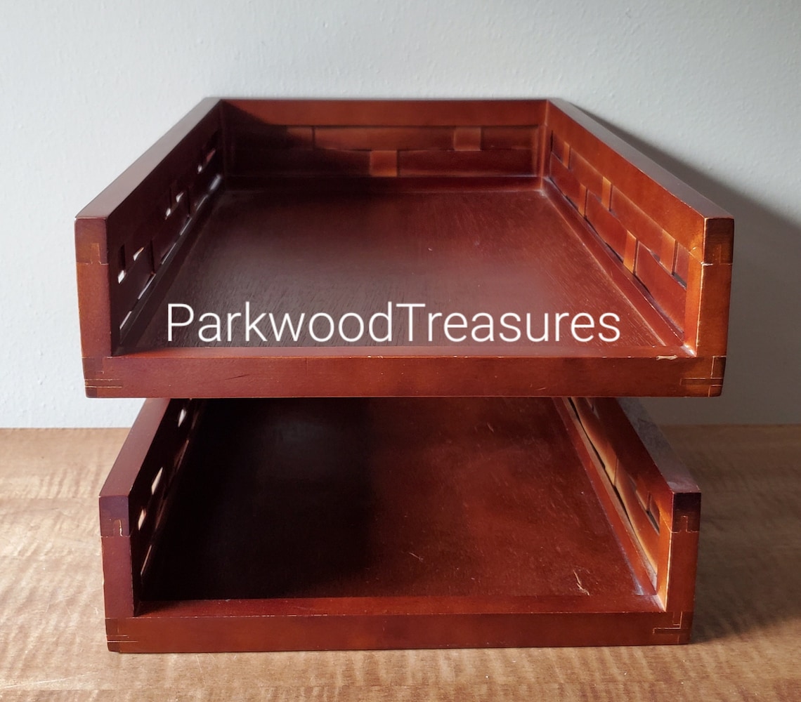 Vintage Office File Wood Paper Trays Desk Storage Desk - Etsy