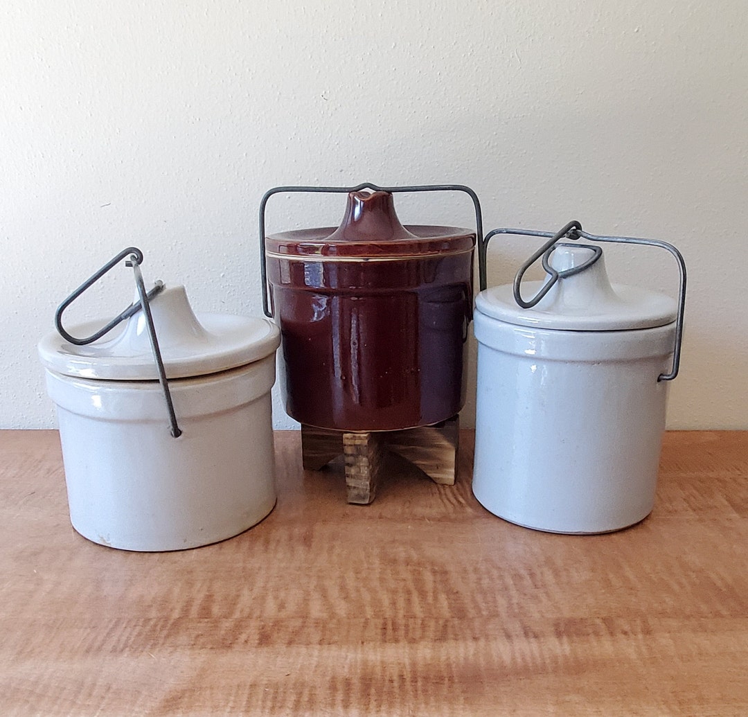 Stoneware Crocks With Wire Bail 3 Mid-century Vintage Ceramic Cheese ...