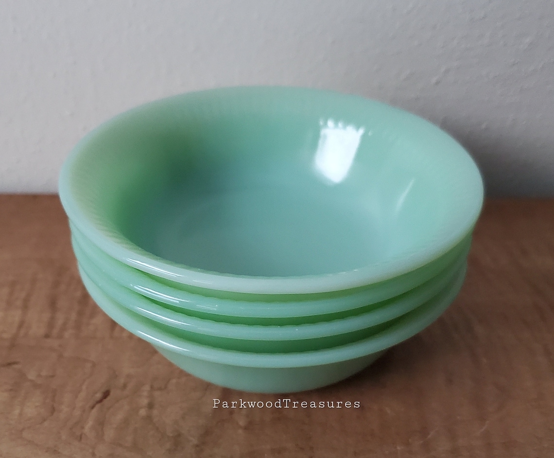 Vintage Fire King Jadeite Dinnerware Set: Jane Ray Green Dishes for 4 ...
