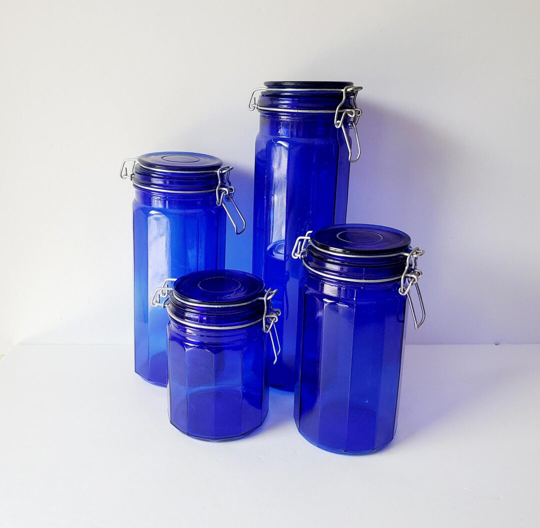 Vintage Cobalt Blue Glass Canisters Set of 4 Blue Canister /jars With ...
