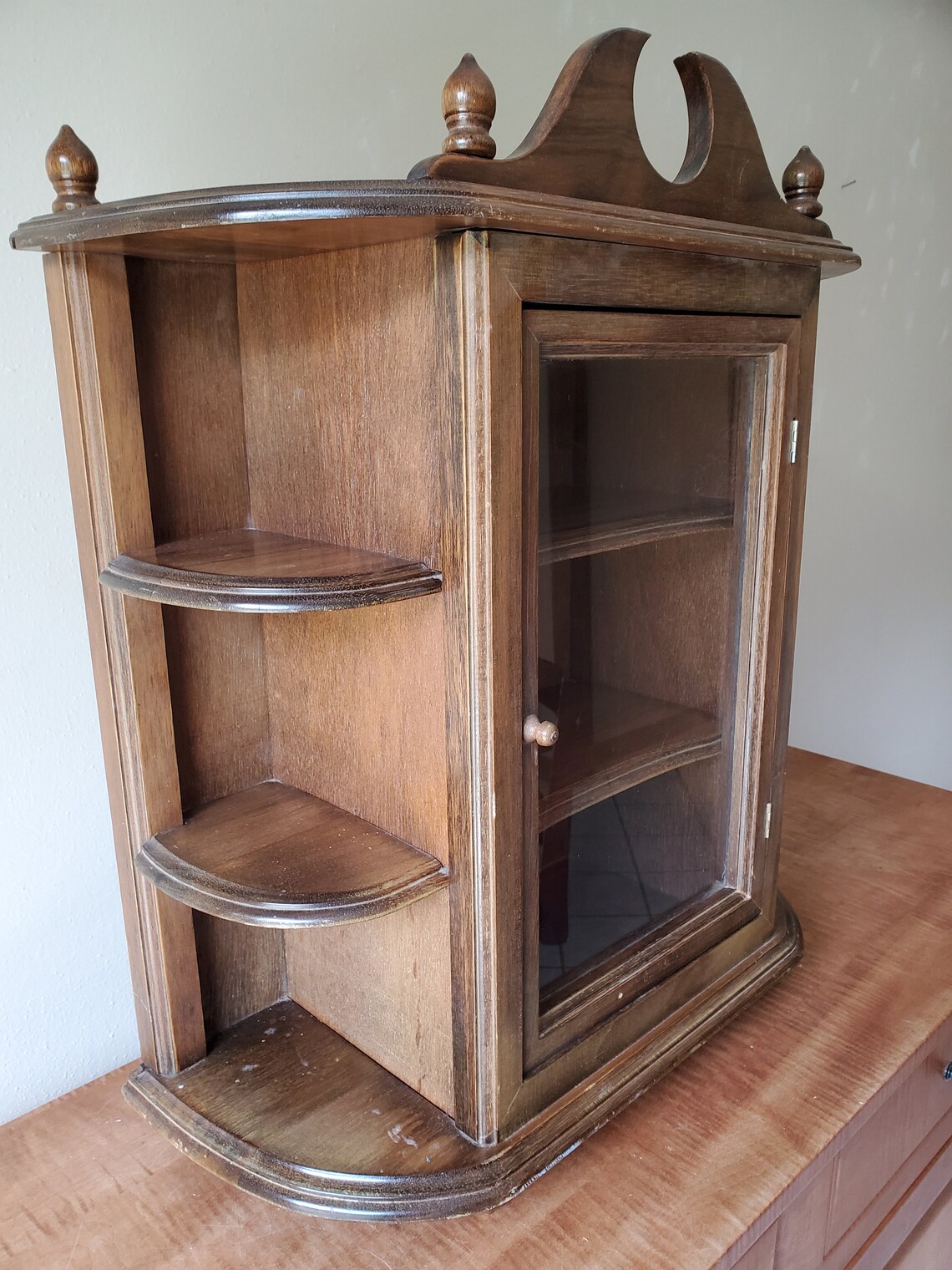 Vintage Wood Display Cabinet Wall Display Cabinet Glass - Etsy