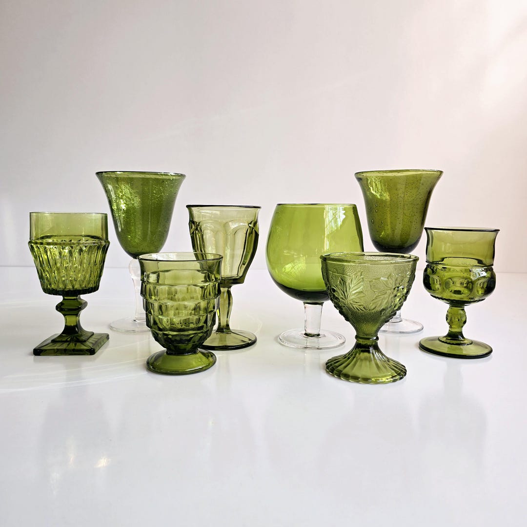Vintage Mismatched Green Goblets, Colored Goblets, Mix and Match 8 Wine ...