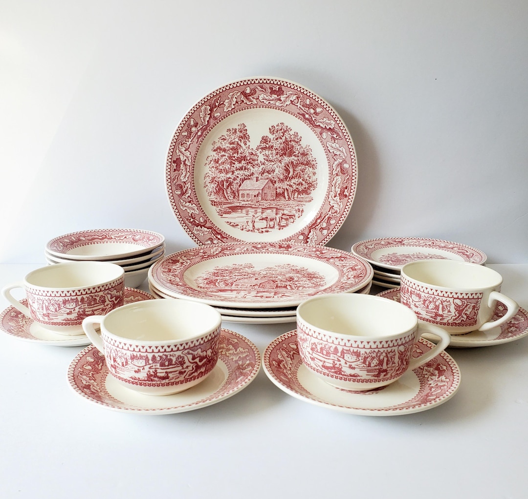 Vintage Royal China Memory Lane Set: Pink Transferware Oak Leaf ...