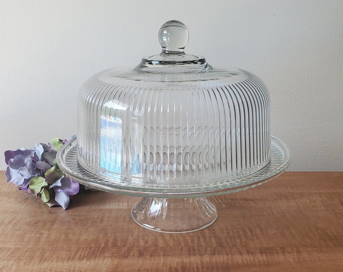 Vintage Pedestal Glass Cake Stand With Dome Holds 10" Cake - Etsy