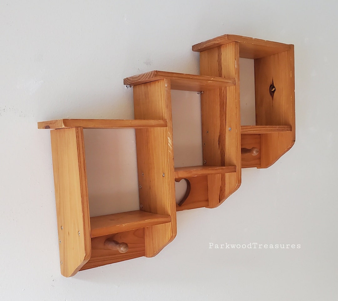 Vintage Wooden Wall Shelves, Wood Shelving, Curio Cabinet, Shadow Box ...