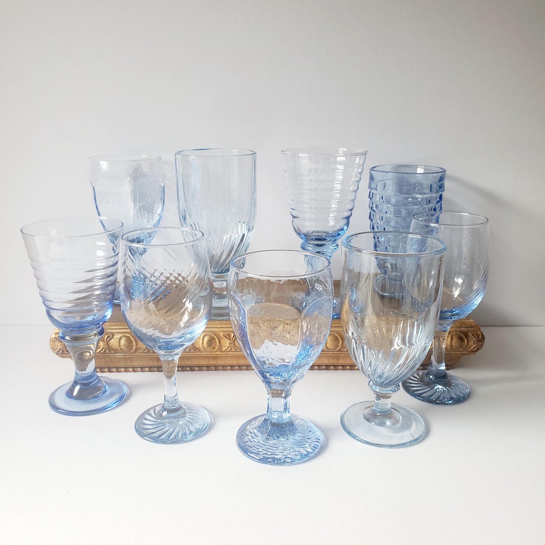 Vintage Mismatched Blue Goblets, Colored Goblets, Mix and Match 9 Blue ...