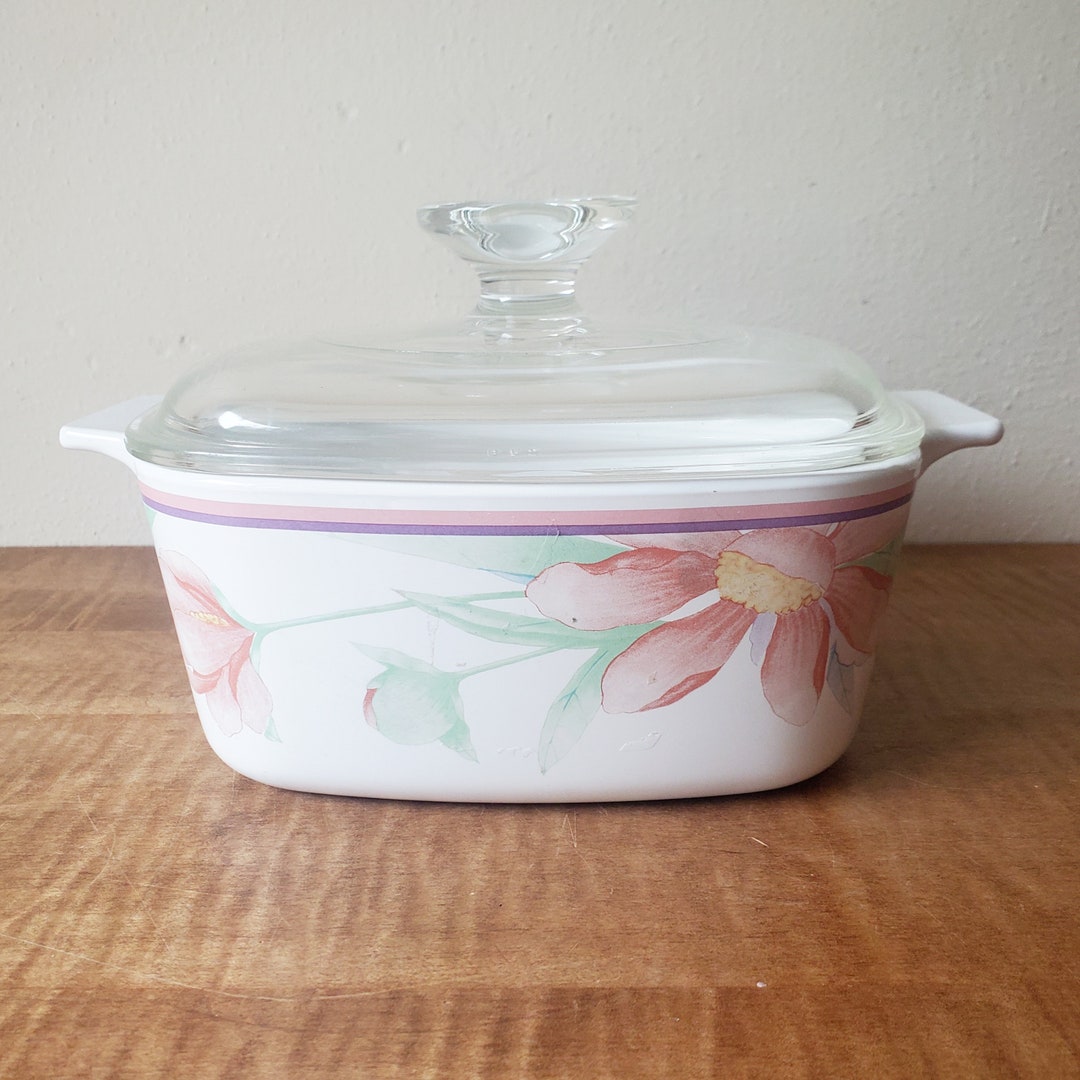 Vintage Corning Ware "peony" Casserole & Pyrex Lid: 1.5 L Size /details ...