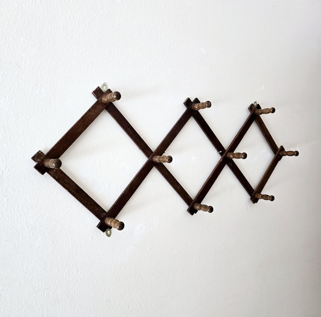 Wall Cup Rack Vintage Wood Accordion Hanging Rack Expandable Coat Hat ...