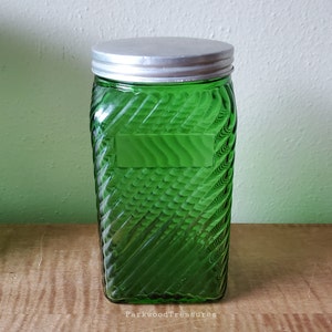 Rare 6 Emerald Green Ribbed Glass Square Canister Jar Set With Metal ...