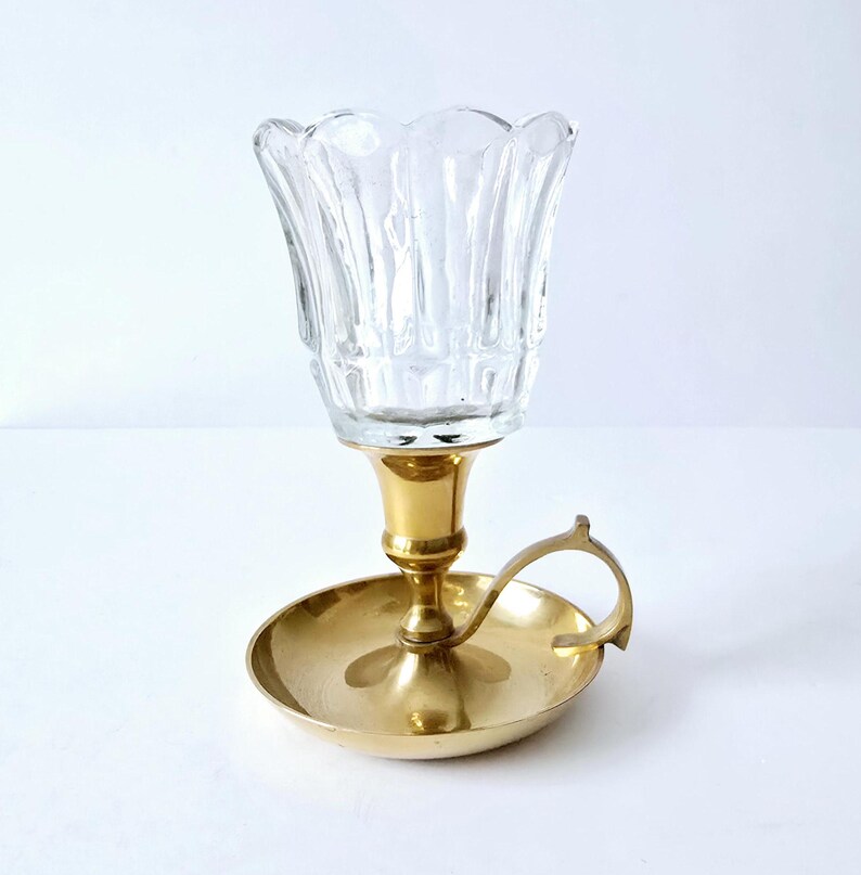 Vintage Brass Chamberstick With Glass Votive Cup /details in ...