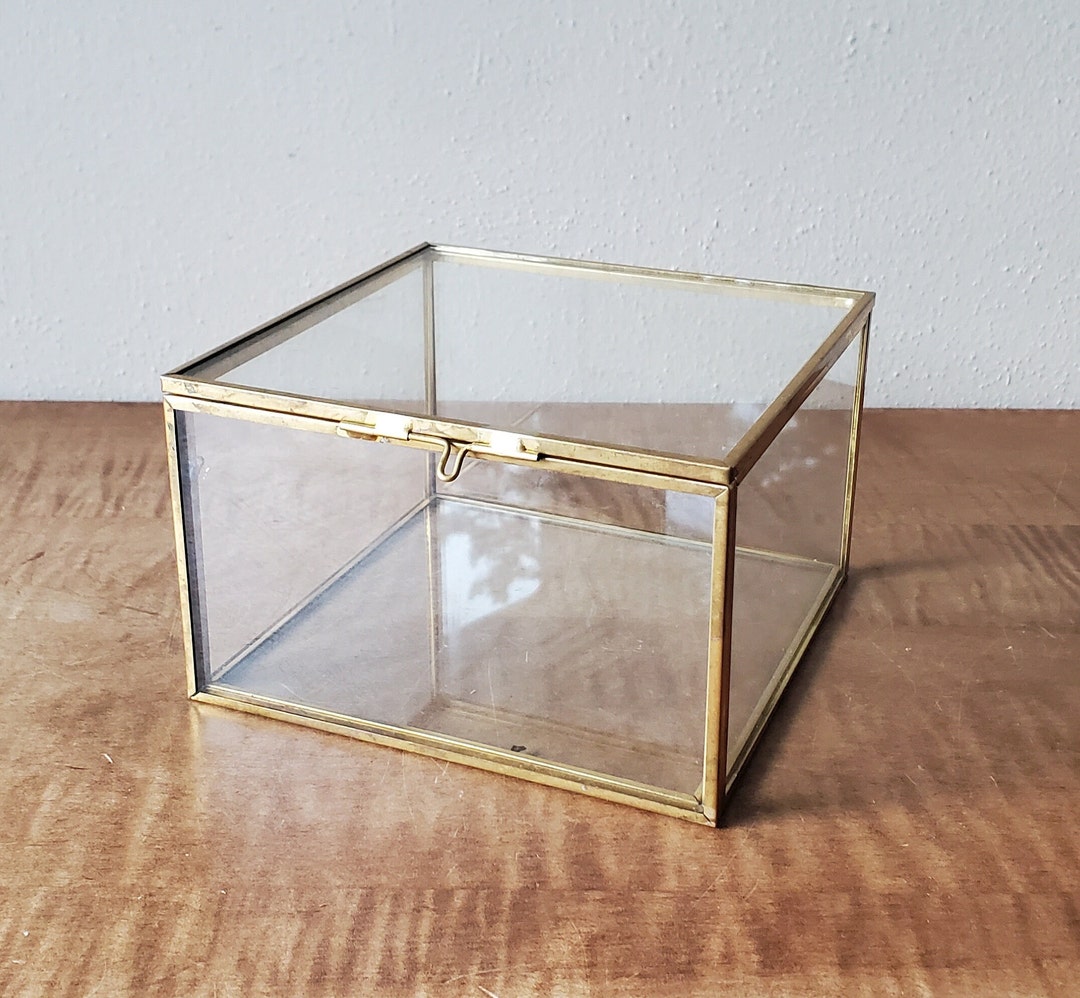 Vintage Glass Curio Box, Glass Display Case, Brass & Glass Display Case ...