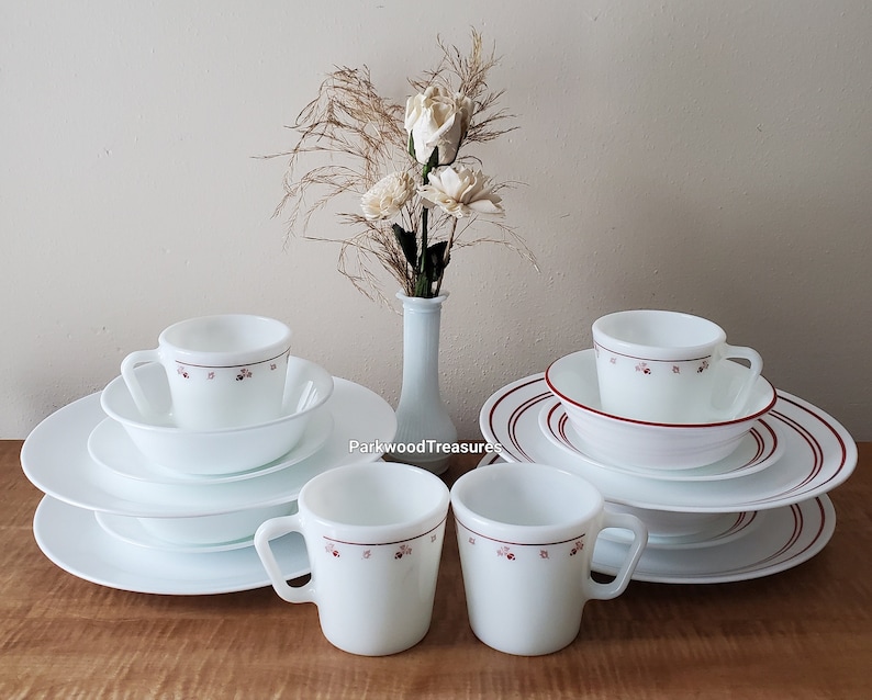 Vintage Corelle Dinnerware Corelle Sets Red and White - Etsy
