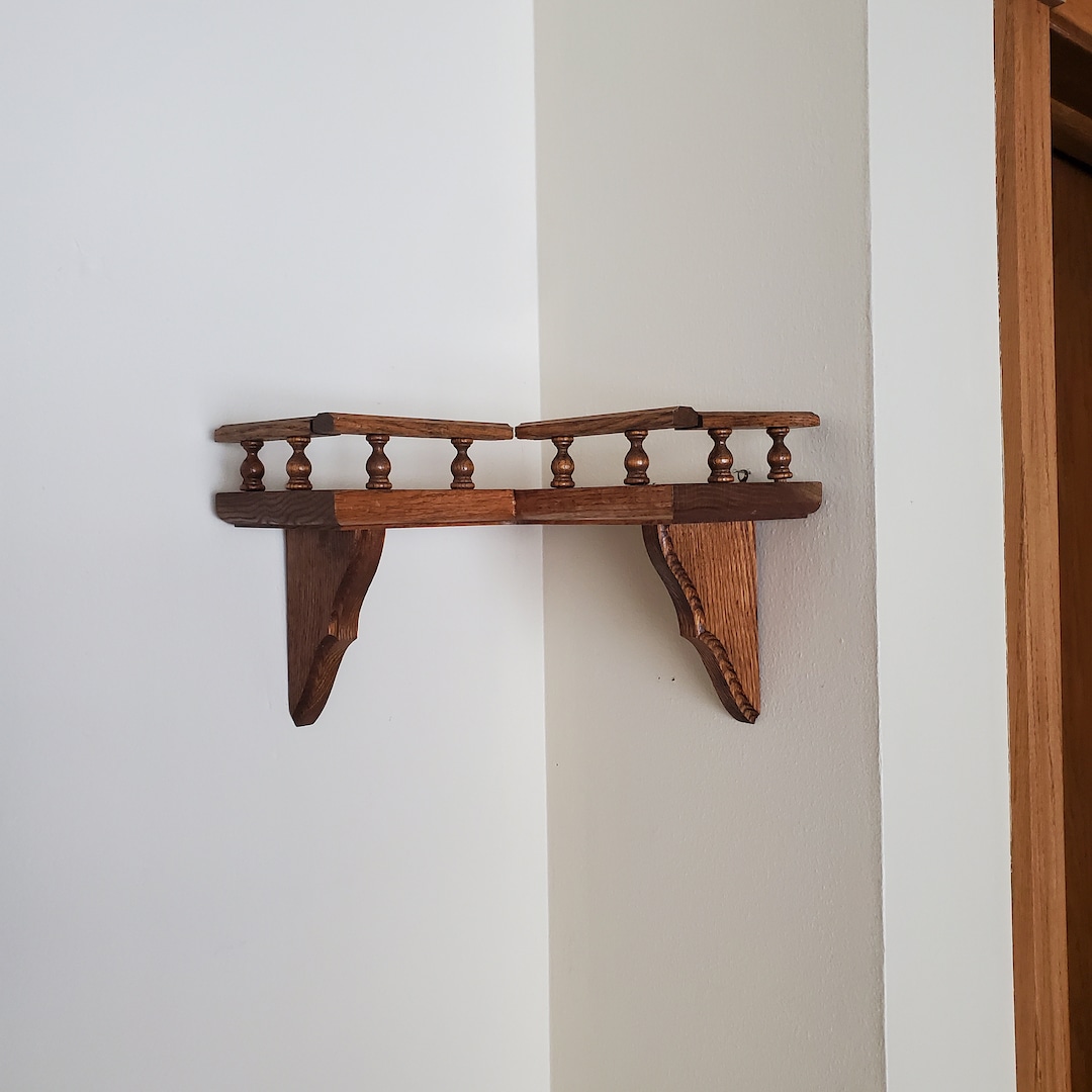 Vintage Corner Wood Curio Shelf Chair Rail Design Wall Hanging Wooden ...