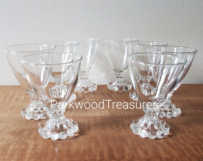 Vintage Tall Boopie Glass Anchor Hocking Bubble Beaded Base 7h Clear Footed Glassware Set of 2 ...