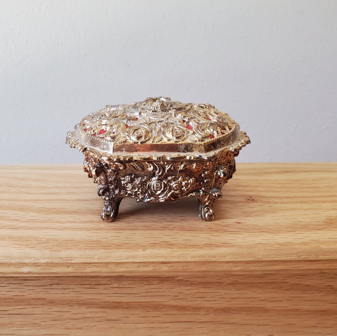 Vintage Small Metal Ring Box, Trinket Box, Art Nouveau Jewelry Dresser ...