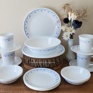 Vintage Corelle Morning Blue Dinnerware 21 Piece Set - Etsy