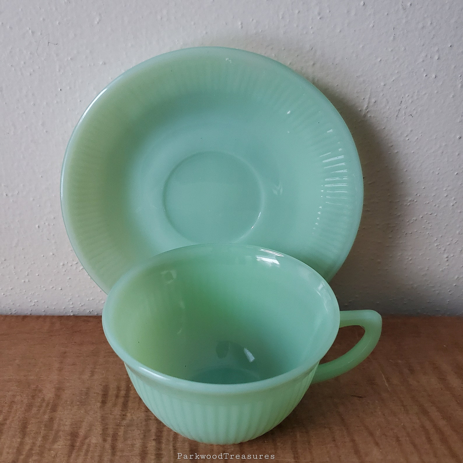 Vintage Fire King Jadeite Dinnerware Set: Jane Ray Green Dishes for 4 ...
