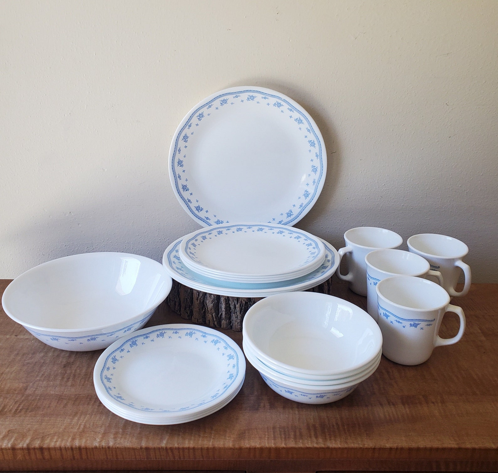 Vintage Corelle Morning Blue Dinnerware: 21 Piece Set for 4 Guests - Etsy