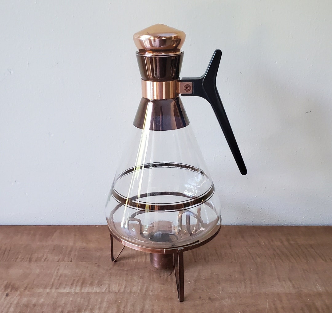 Vintage Pyrex Coffee Carafe With Copper Warmer - Mid Century Kitchen ...