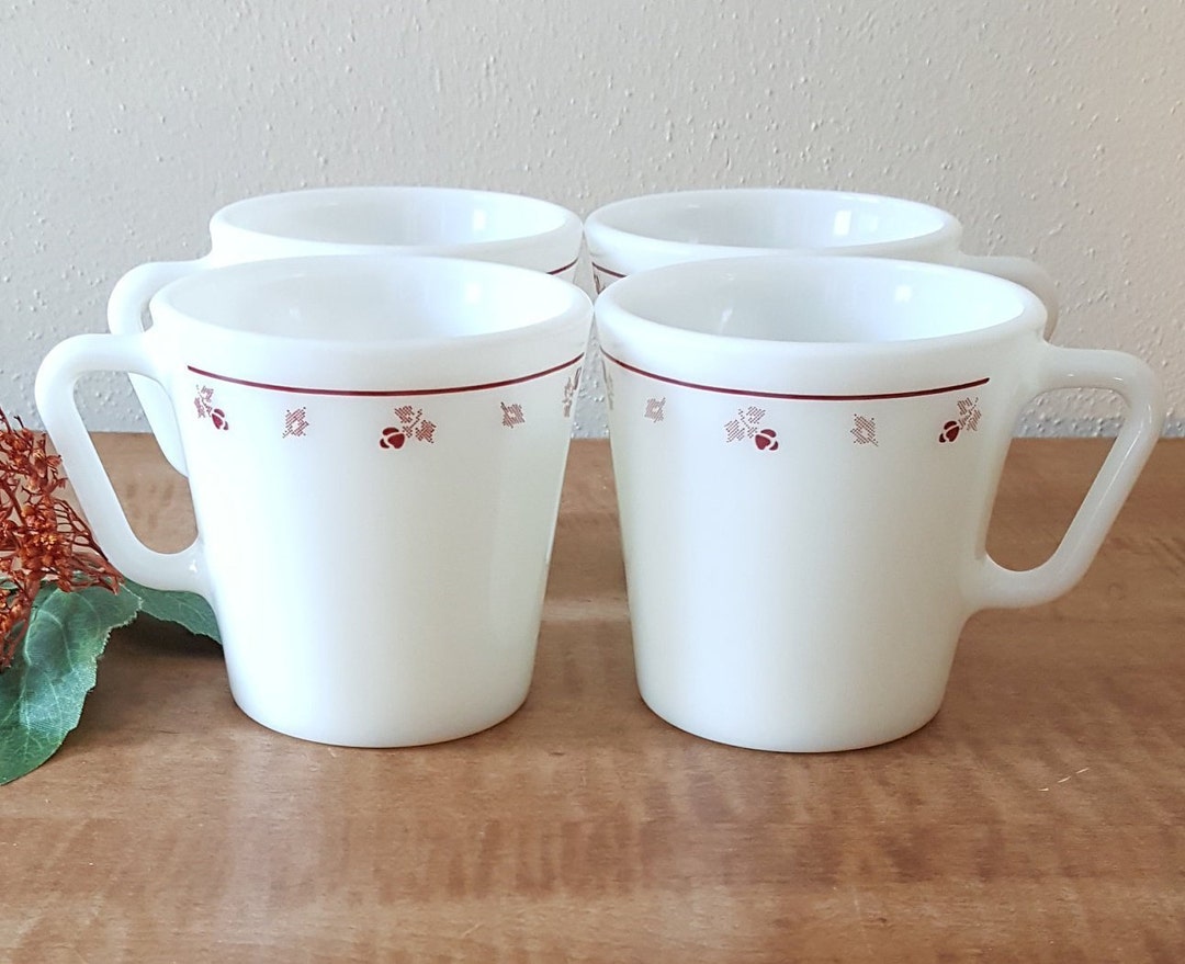 Vintage Pyrex Coffee Cups Pyrex Mugs Corelle Burgundy Rose 4 Milk Glass ...