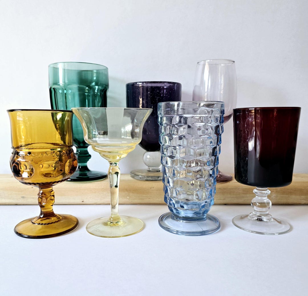 Vintage Multicolored Goblets, Mixed Color Wine Glasses, Rainbow ...