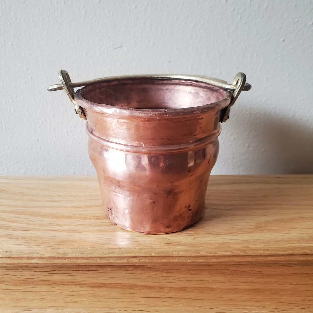 Vintage 3 1/2 Solid Copper Pail With Brass Handle - Etsy