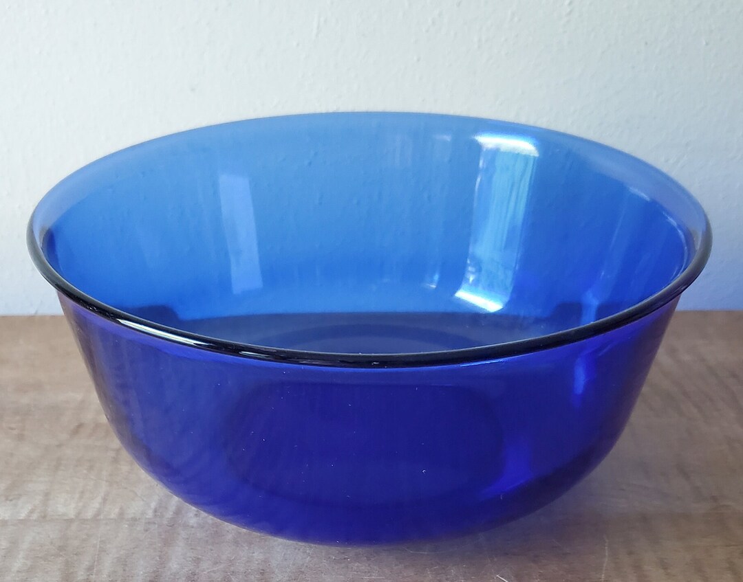 Vintage Arcoroc Bowl, Arcoroc Blue Glass Bowl, Large Blue Serving Bowl ...