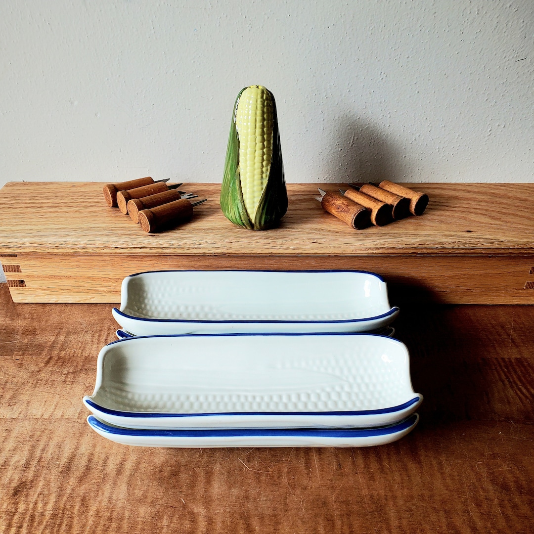 Vintage Corn Cob Trays, Ceramic Corn Cob Dishes Wood Corn Trays Corn ...