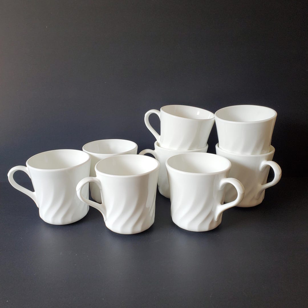 Vintage Corelle Enhancement White Swirl Mugs Cups Set of 8 - Etsy