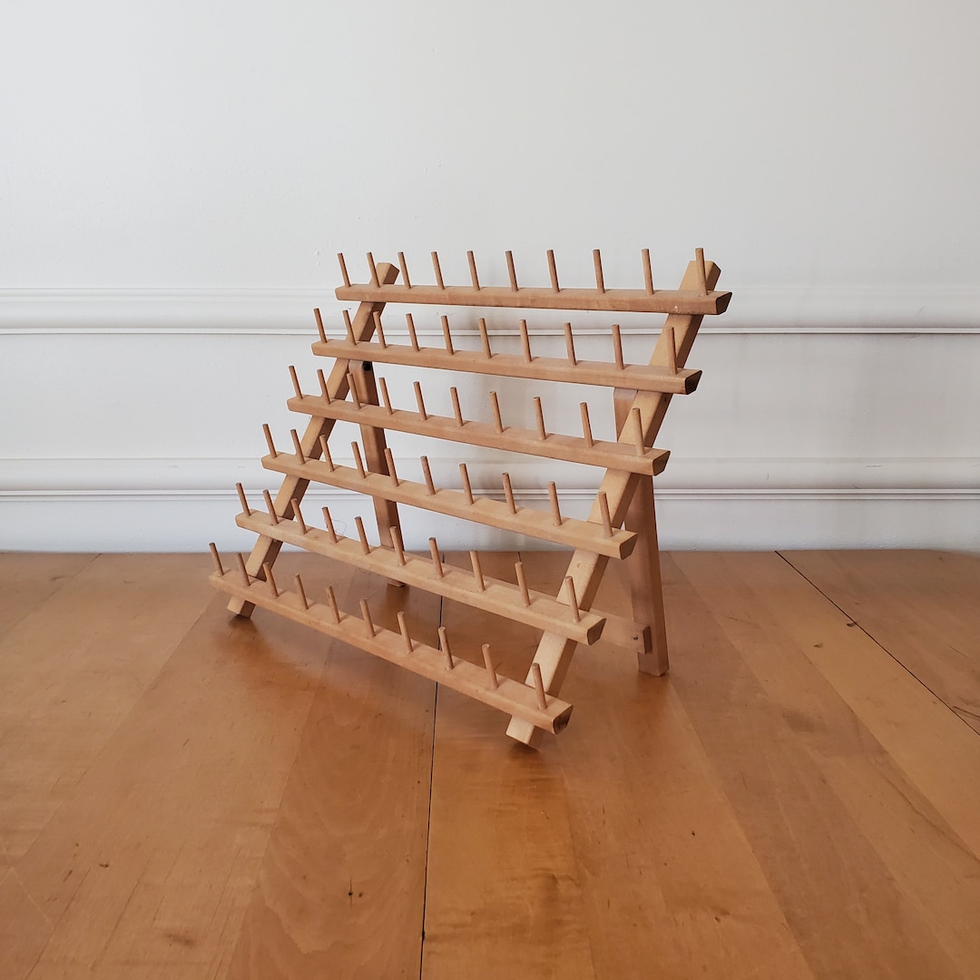 Vintage Wood Sewing Spool Rack, Hanging Thread Rack, Wall Hanging or ...