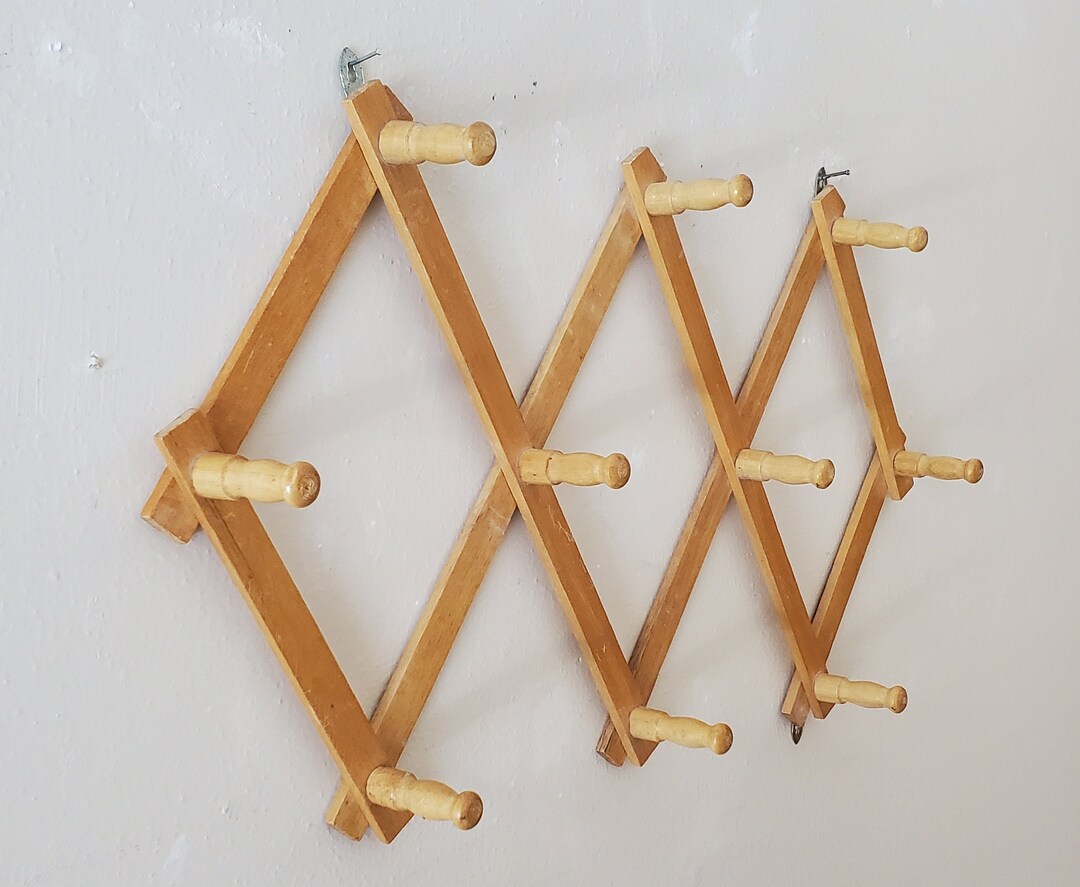Vintage Expandable Peg Rack Wood Accordian Cup Rack Coat - Etsy