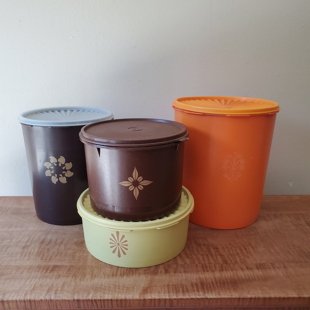 Vintage Tupperware Canisters, Yellow Brown Orange Mixed Color ...