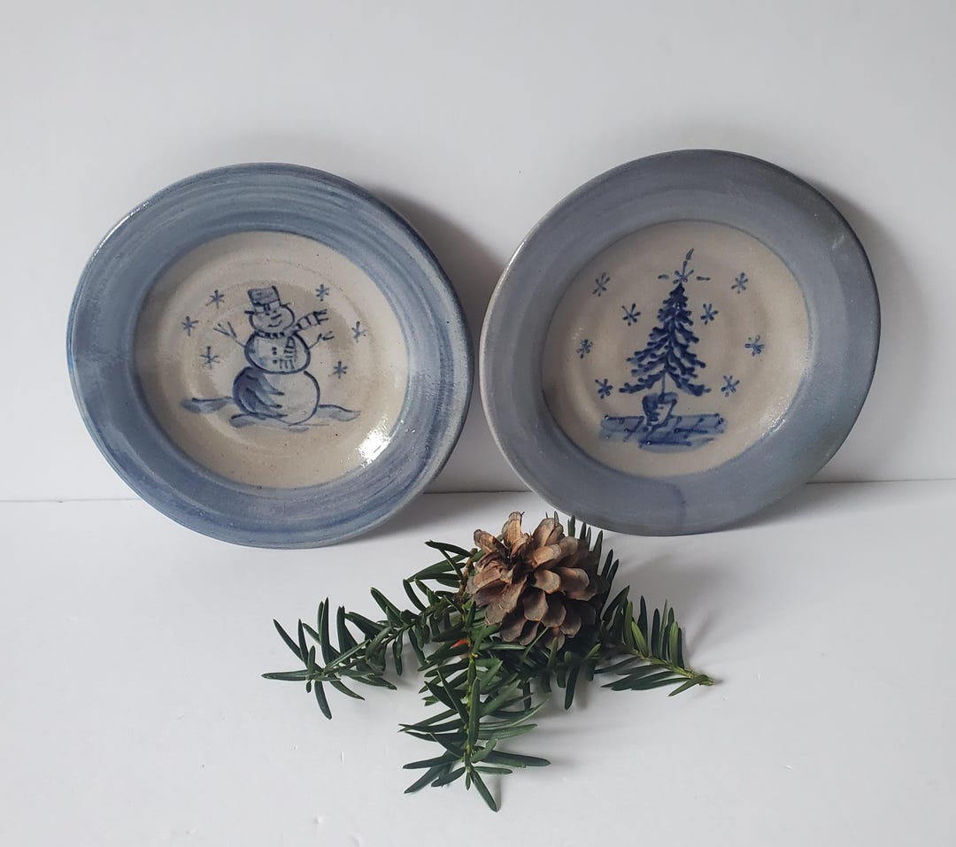Vintage Rowe Pottery Works, Christmas Snack Plate, Salt Glaze Pottery ...