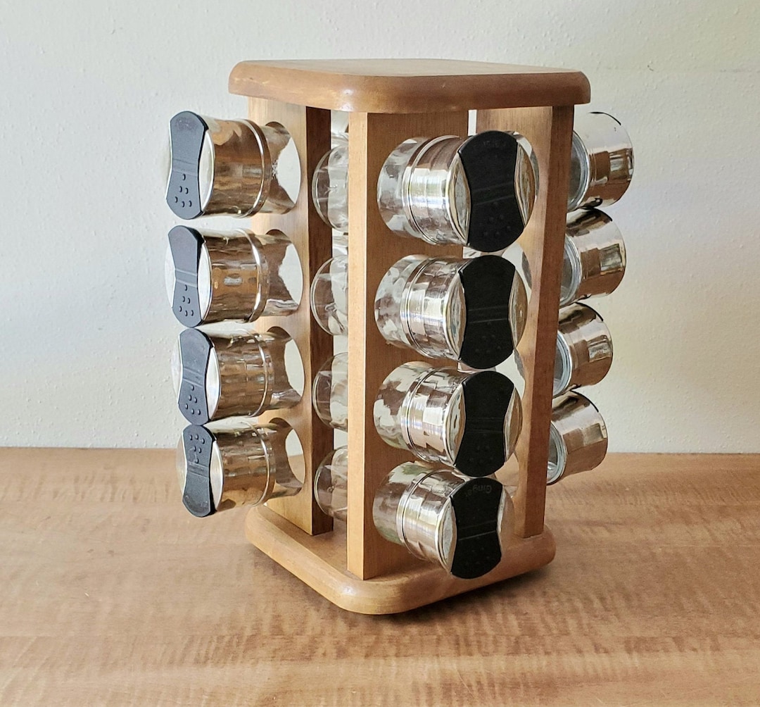 Vintage Teak Spinning Spice Rack: 16 Glass Bottles, Thailand /details ...