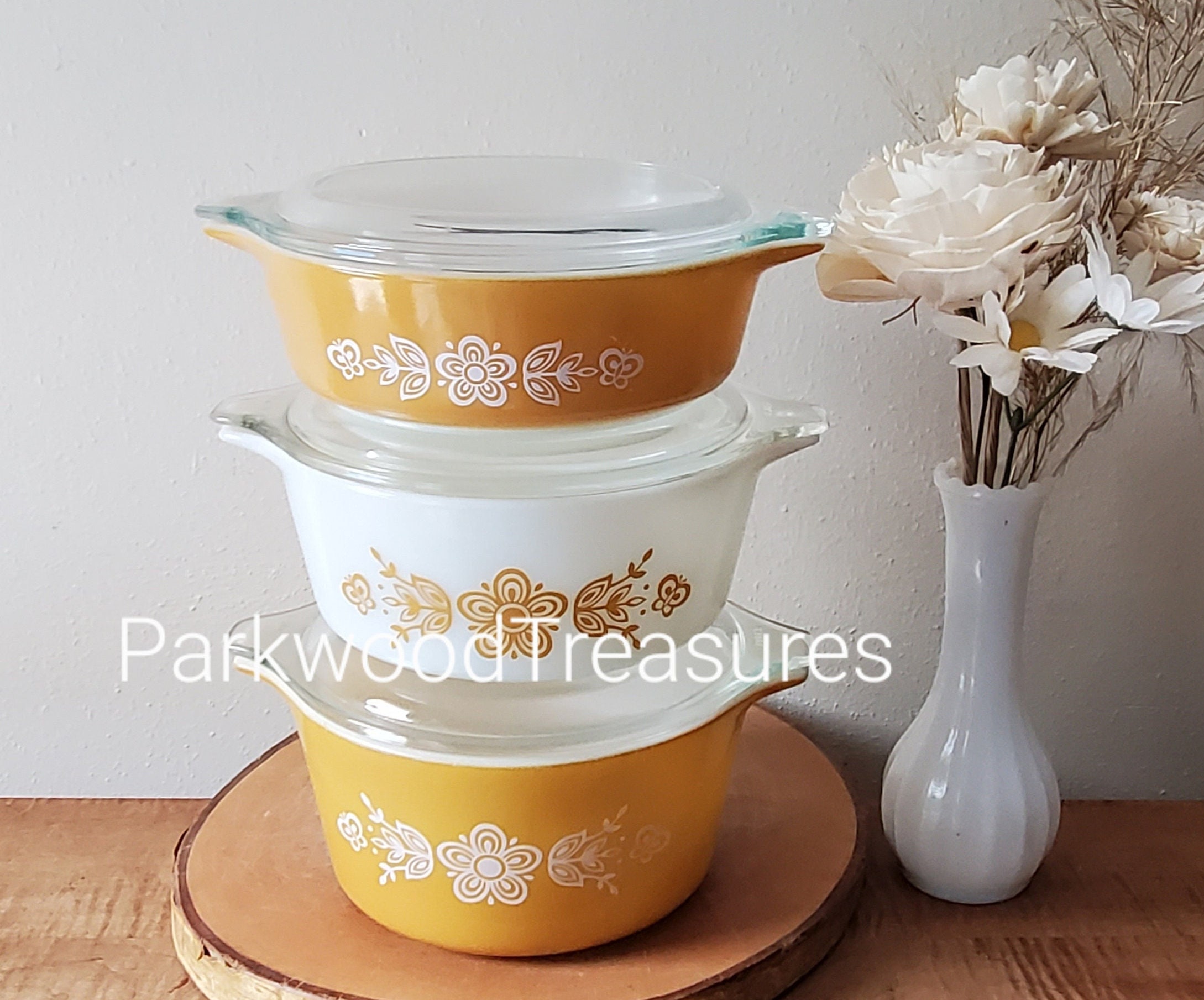 Vintage Pyrex Butterfly Gold Casserole Dishes Lids 471 472 - Etsy