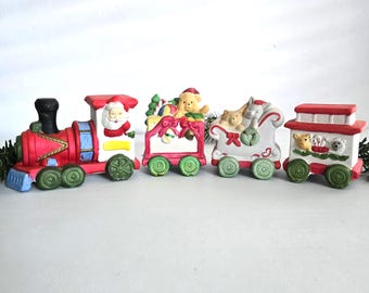 Vintage Ceramic 3 Car Christmas Train, 13.5" Long Santa Lines Holiday ...