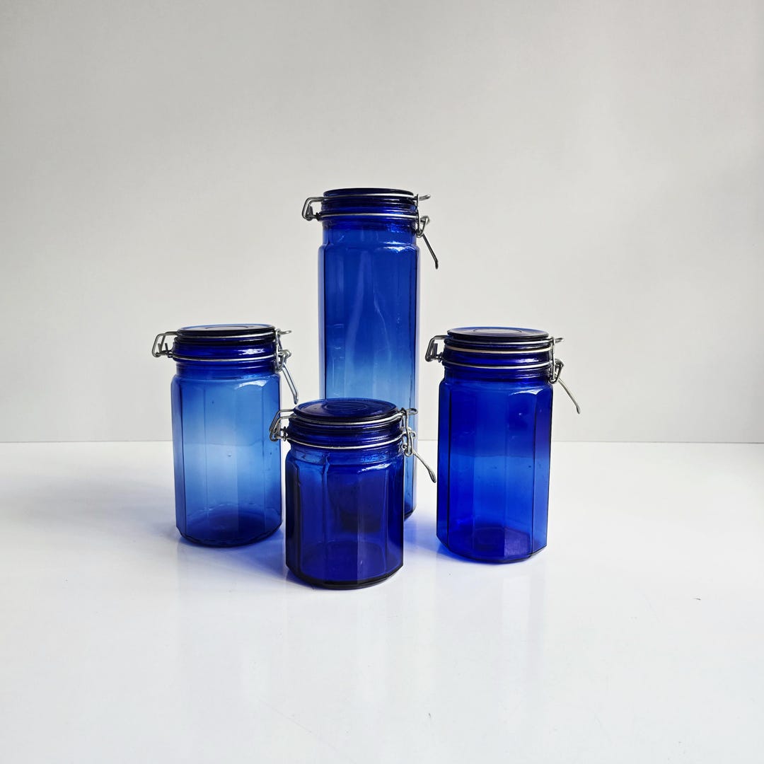 Vintage Cobalt Blue Glass Canisters Set of 4 Blue Canister /jars With ...