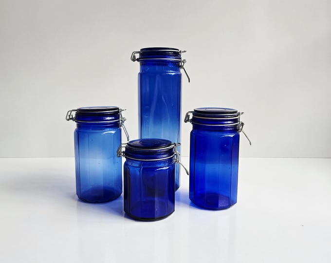 Vintage Cobalt Blue Glass Canisters Set of 4 Blue Canister /jars With ...