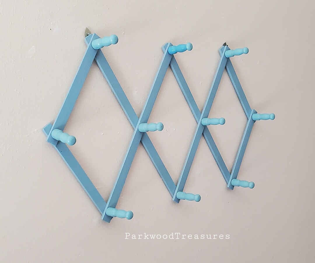 Vintage Expandable Peg Rack, Wood Accordian Rack, Wall Cup Rack, Wall ...