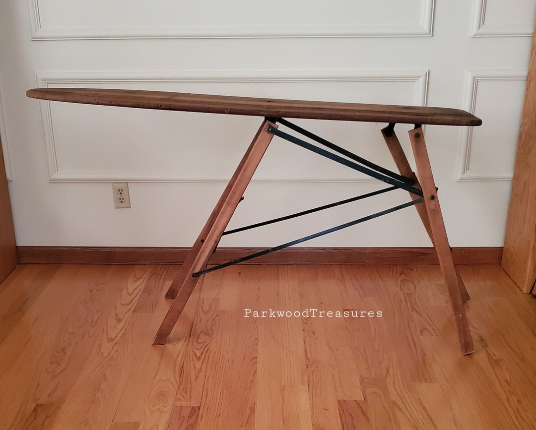 Vintage Antique Wooden Ironing Board Wood Legs Home Office Work Station ...