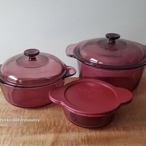 Vintage Cranberry Pyrex Visions 6-piece Casserole Set: Size Details in ...