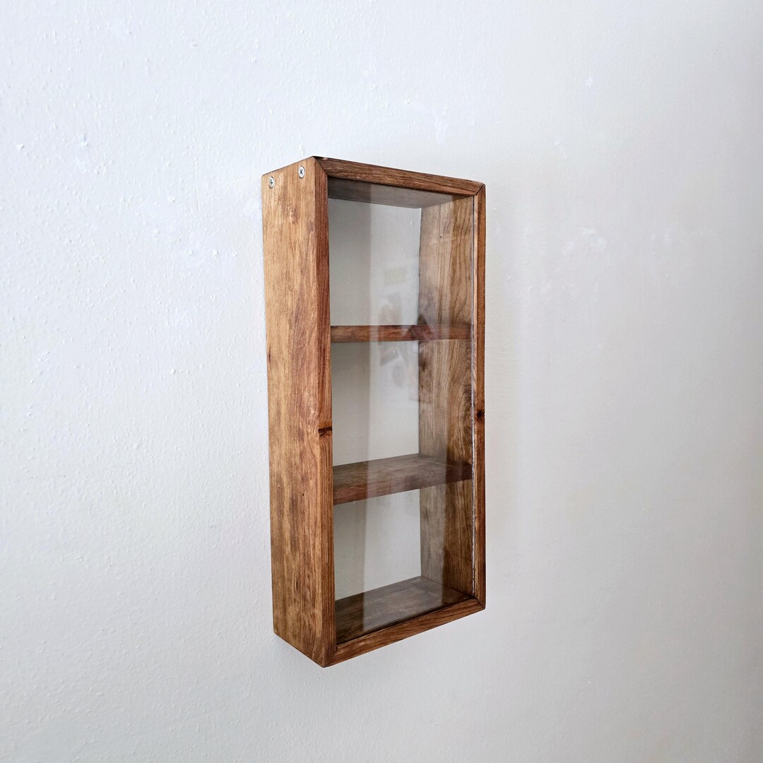 Wooden Wall Shelves, Custom Curio Cabinet With Glass, Shadow Box ...