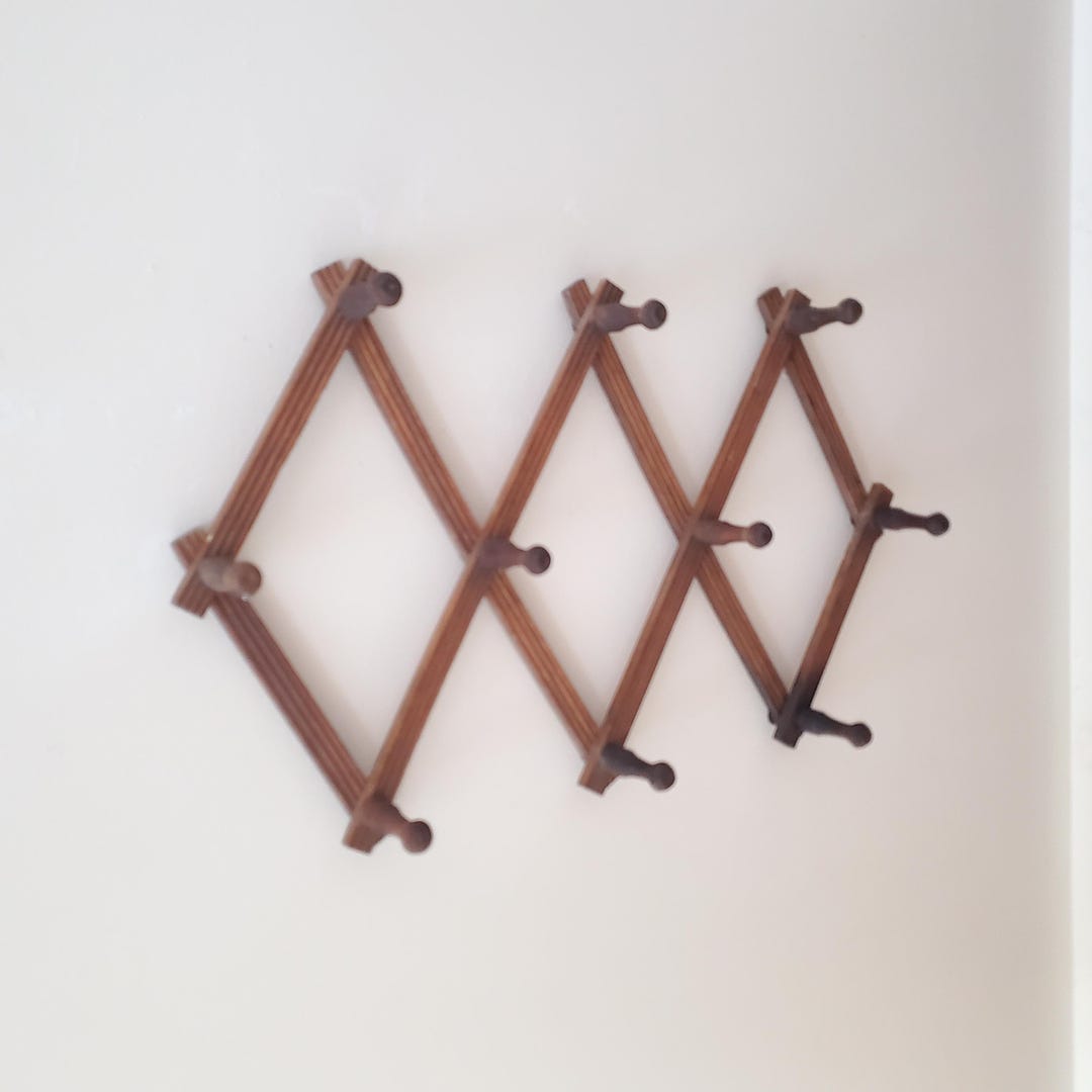 Antique Expandable Peg Rack, Vintage Wood Accordion Rack Entryway ...