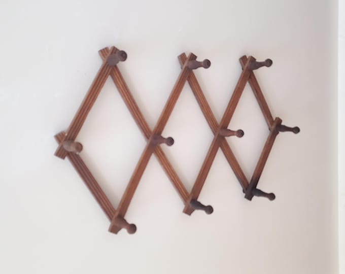 Antique Expandable Peg Rack, Vintage Wood Accordion Rack Entryway ...
