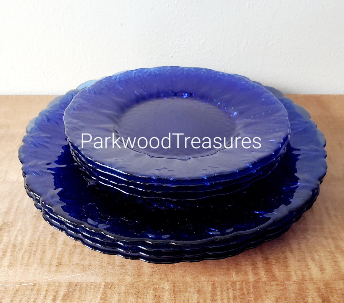 Vintage Avon Royal Sapphire Dinnerware Set: Cobalt Blue Glass, 4 Guests ...