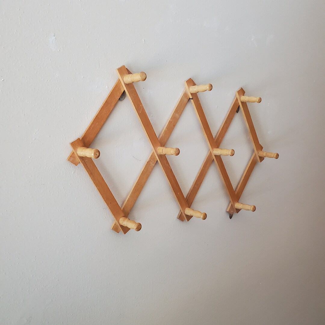 Vintage Expandable Peg Rack, Wood Accordian Rack, Wall Hat Rack, Wall ...