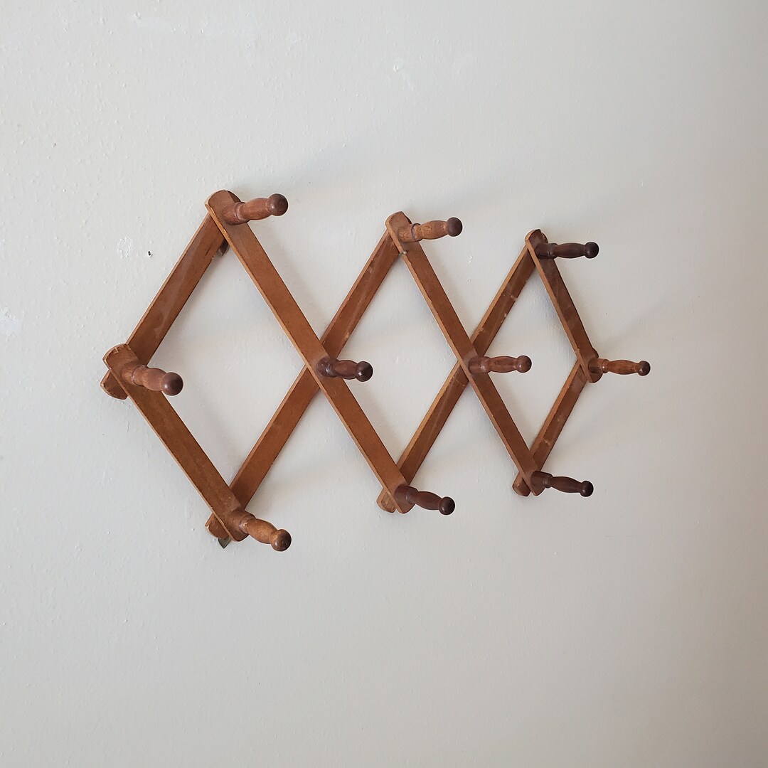 Vintage Expandable Peg Rack Wood Accordian Rack Entryway Organization ...