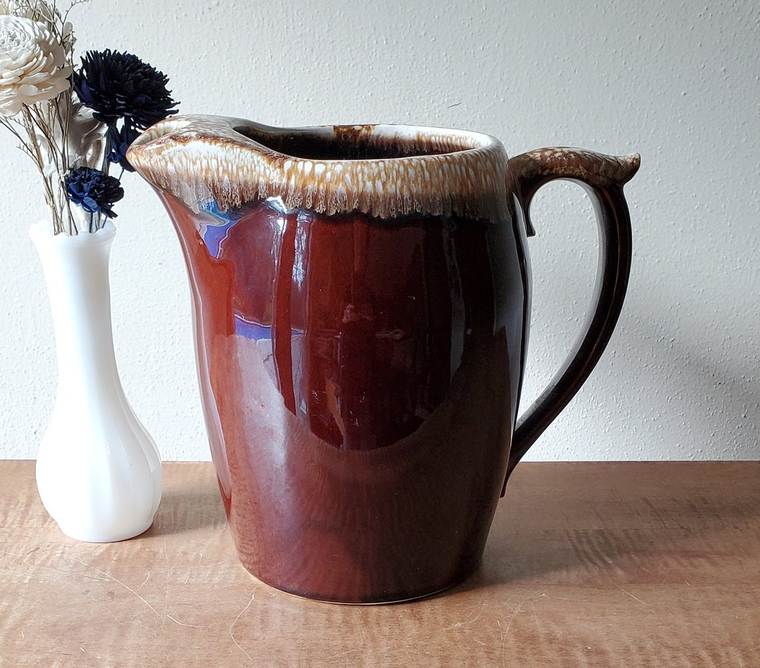 Vintage Large Ceramic Pitcher Brown Drip USA Water Pitcher - Etsy